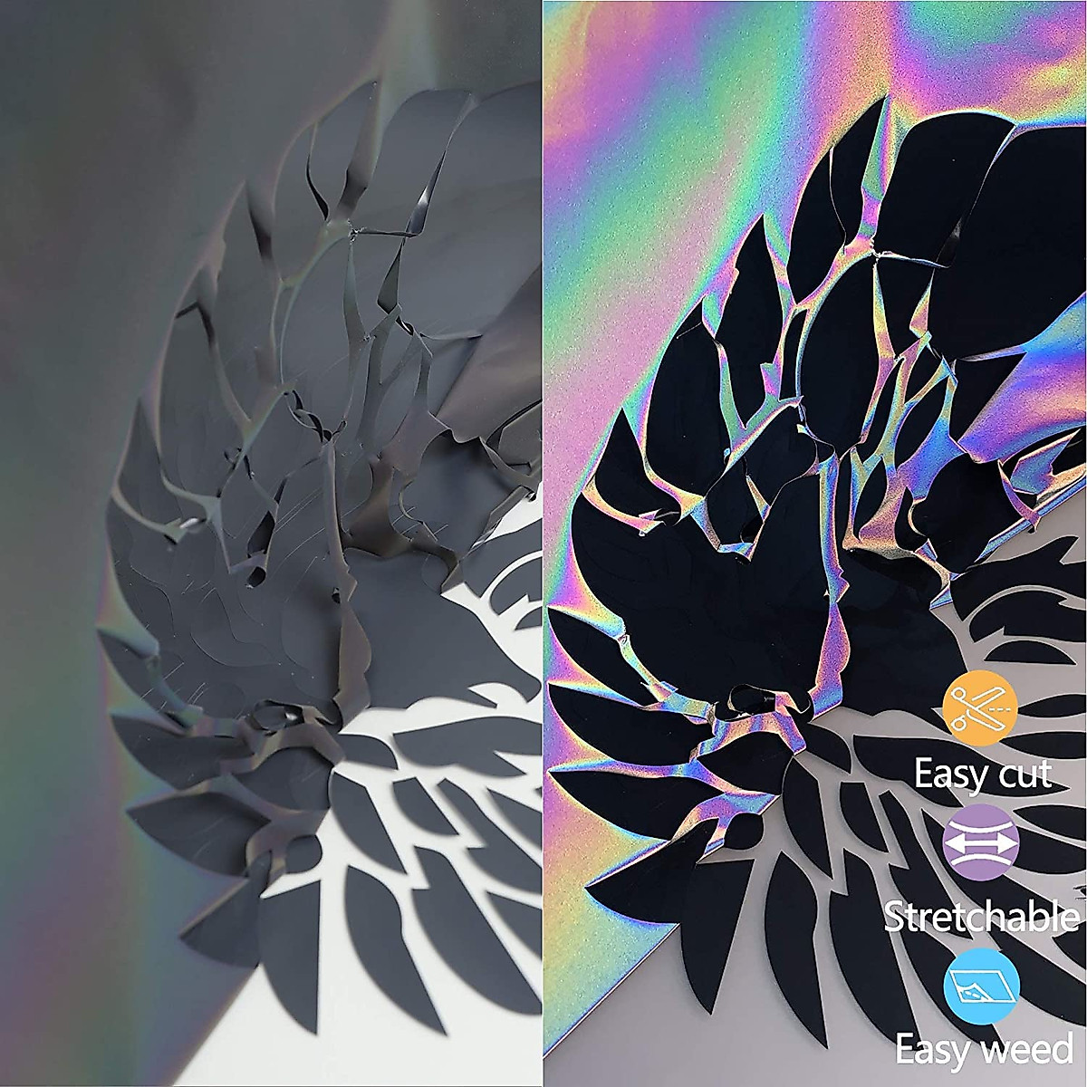 HTVVETUR Reflective Rainbow Heat Transfer HTV Vinyl Roll 12'' x 8' Rolls for DIY T-Shirts Iron On PU Stretch Vinyl for Silhouette Easy to Cut & Weed (Reflective Rainbow)