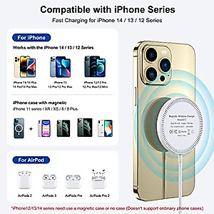 2 Pack Magnetic Wireless Charger, 15W Fast Wireless Charging Pad with MagSafe Charger for iPhone 15/14/Pro/Max/Plus/13 Series, AirPods 3/Pro 2/Pro with 20W USB C PD Adapter