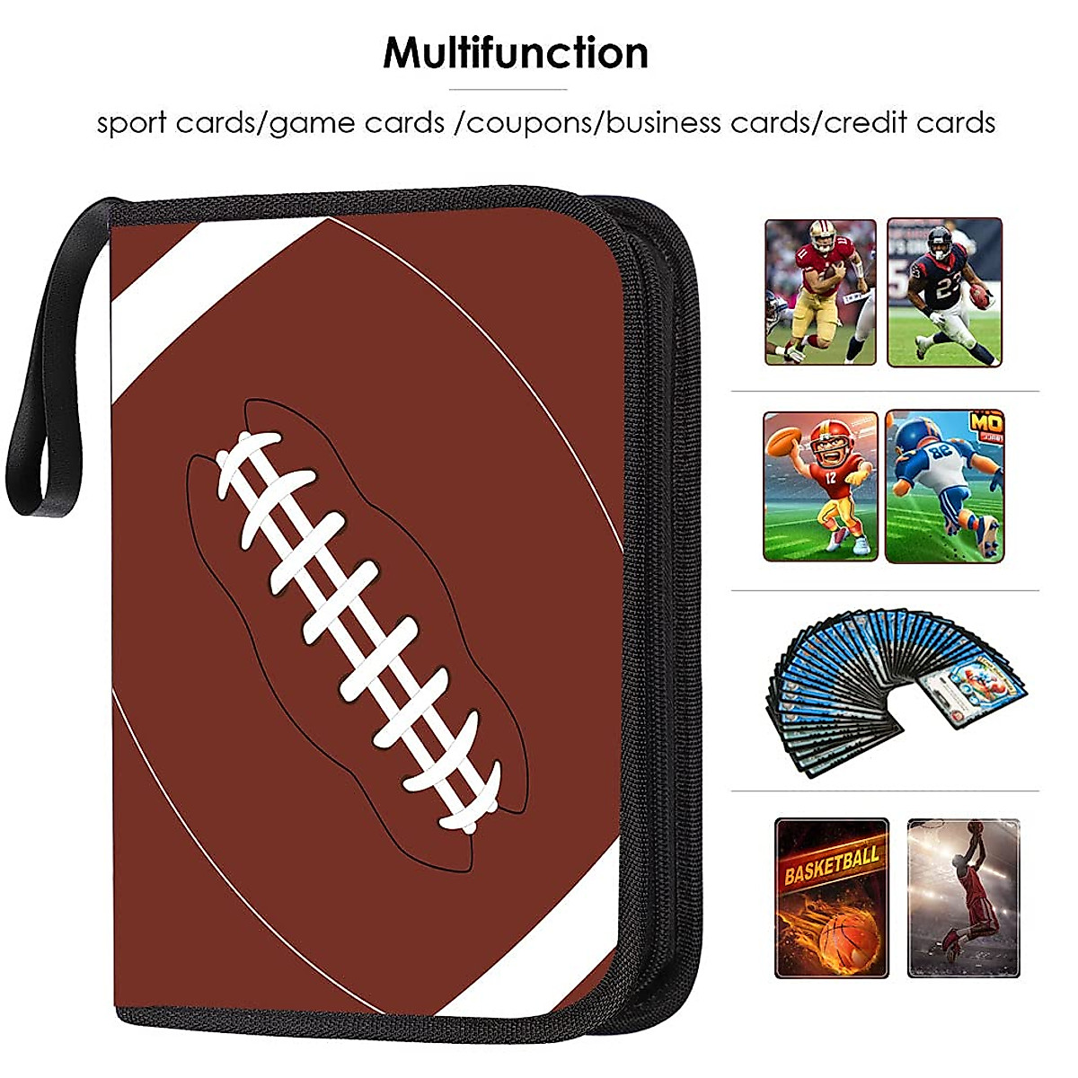 POKONBOY 9-Pocket Football Card Binder, Trading Card Holder with Sleeves Card Collectors Album Hold Up to 900 Cards, Fit for Football Cards Baseball Cards Sport Trading Cards