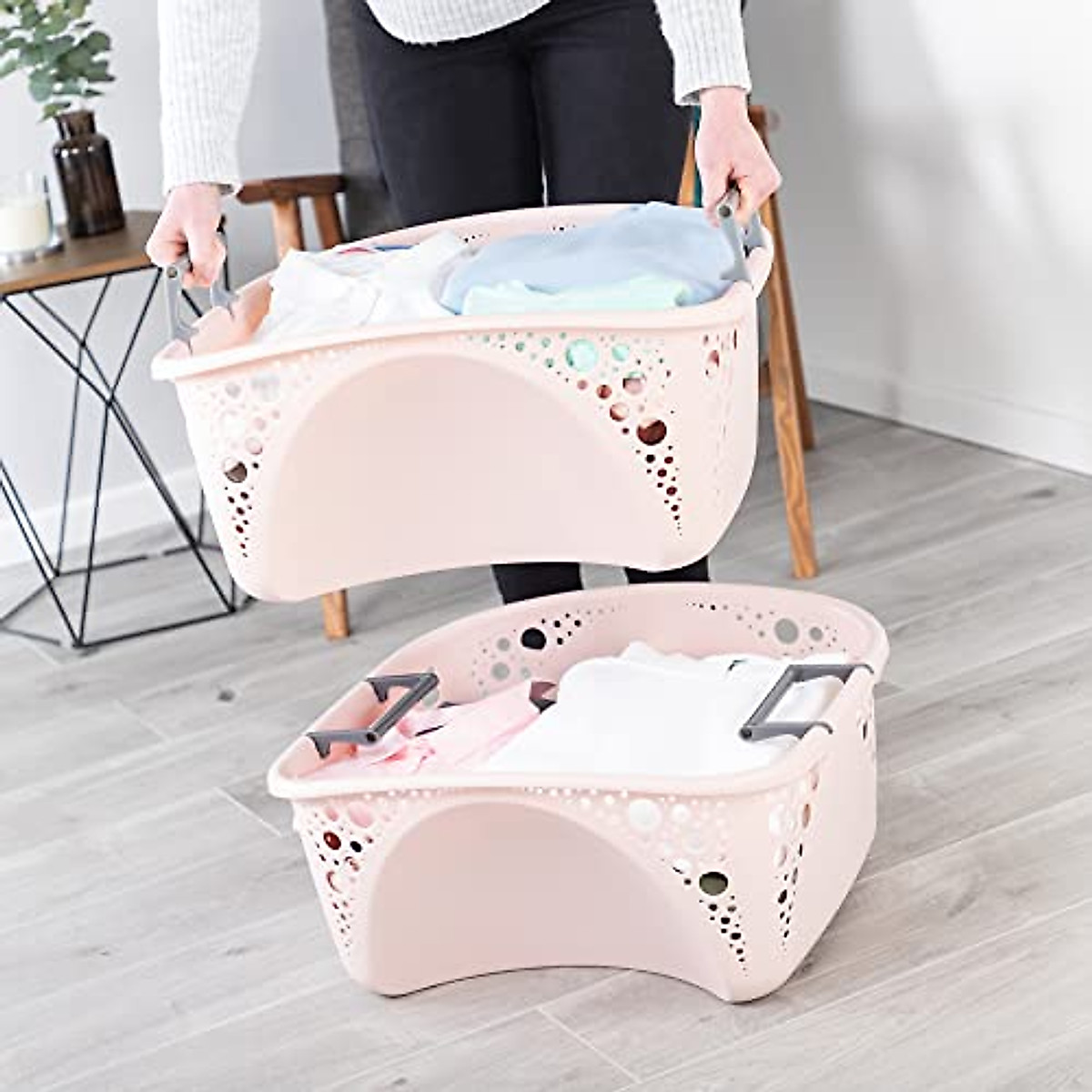 Minky Homecare 10gal Stackable Laundry Basket, Easy to Carry, Folding Handles – Ideal For Multipurpose Storage, Grey