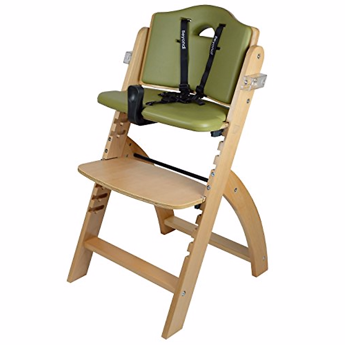 Abiie Beyond Wooden High Chair with Tray. The Perfect Adjustable Baby Highchair Solution for Your Babies and Toddlers or as a Dining Chair. (6 Months up to 250 Lb) (Natural Wood - Olive Cushion)