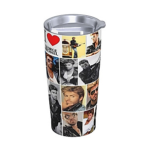 DFAGGQL George Music Michael Stainless Steel Insulated Tumbler Coffee Mug Water Cup Vacuum Bottle with Straw and Lid 20 oz