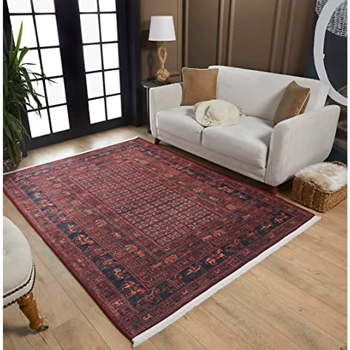Kilimiz Rugs Washable Rug Premium, Area, Vintage - Traditional, No Feathers, Carpet for Entrance Living, Living Room, Bedroom, Dining, Office, Kitchen - RED-RED 7'10"x11'1"