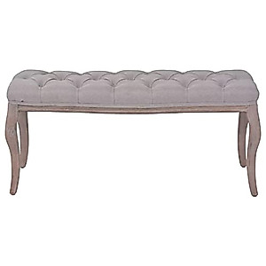 vidaXL Solid Wood Bench Entryway Hallway Living Room Home Decor Office Interior Guest Lounge Seating Wooden Seat Fabric 59.1" Light Gray