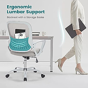 Office Chair, Mid Back Desk Chair1 Ergonomic Mesh Computer Gaming with Larger Seat, Executive Height Adjustable Swivel Task with Lumbar Support Armrest for Women Adults