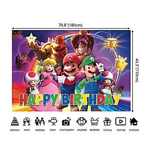 Anime Bros Happy Birthdayy Theme Photography Backdrops,Cake Table Decorations,Kids Birthday Party Banner Decor Supplies,70.8x43.3inch