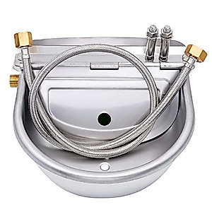 ZHEQOGZH Automatic Livestock Waterer Water Trough for Dog Pig Goat Chicken Stainless Steel Automatic Waterer Bowl with Float Valve Drain Plug Braided Hose-3/4 GHT (Brass Valve Bowl)