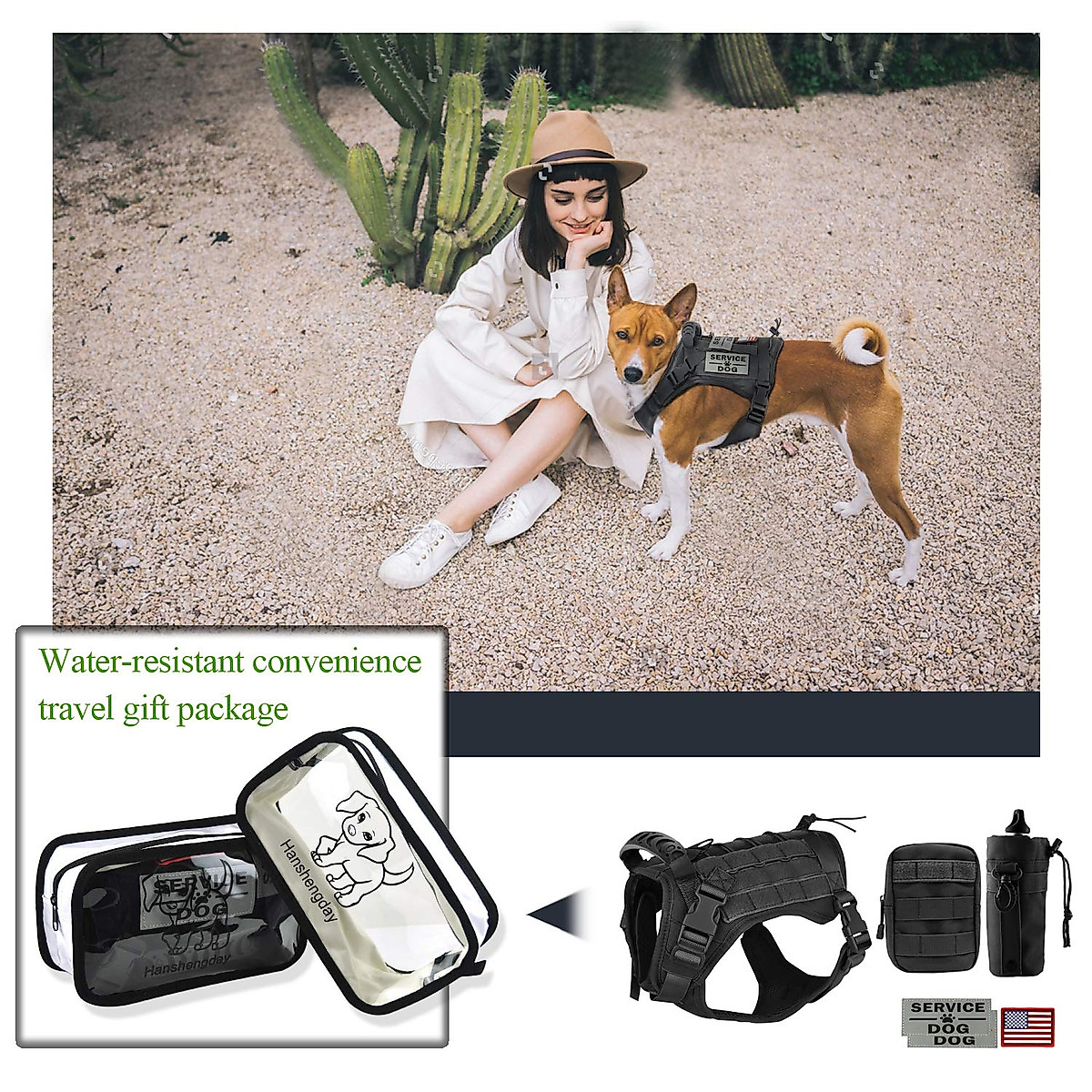 Hanshengday Tactical Service Dog Vest Harness for Medium Large Dog, Military K9 Training Dog Vest with Molle & Loop Panels Adjustable Tactical Dog Vest Harnesses with Handle (01XL, 01-Black)