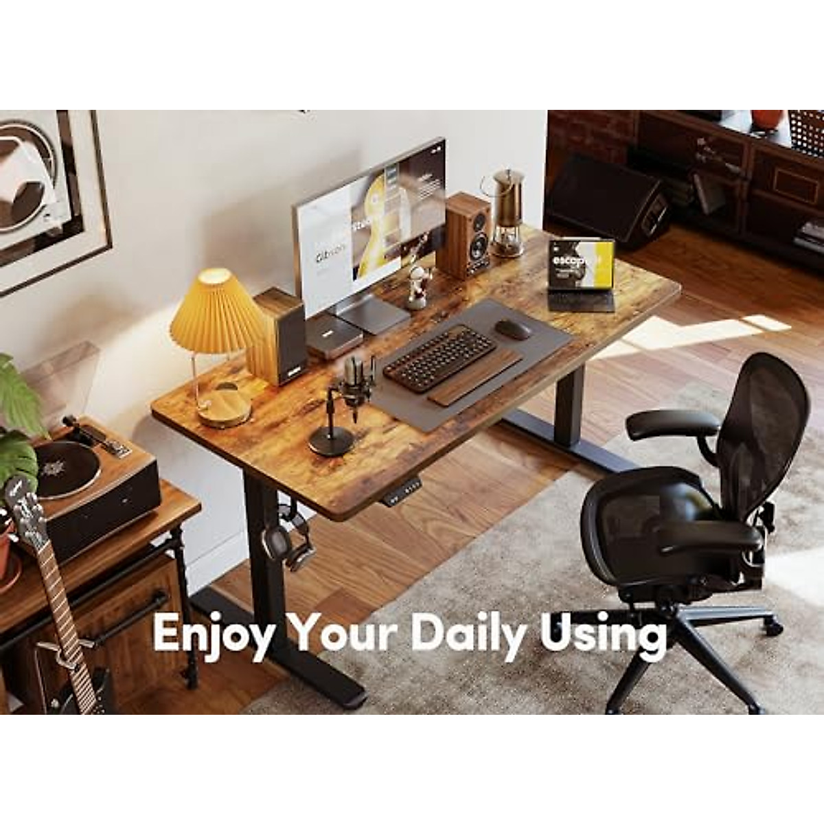 BANTI 63'' Standing Desk, Electric Stand up Height Adjustable Home Office Table, Sit Stand Desk with Splice Board, Rustic Brown