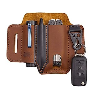 EASYANT Leather Belt Organizer for Men, Leatherman Sheath with Pen Holder, Key Fob, Flashlight Sheath, EDC Multitool Sheath for Belt