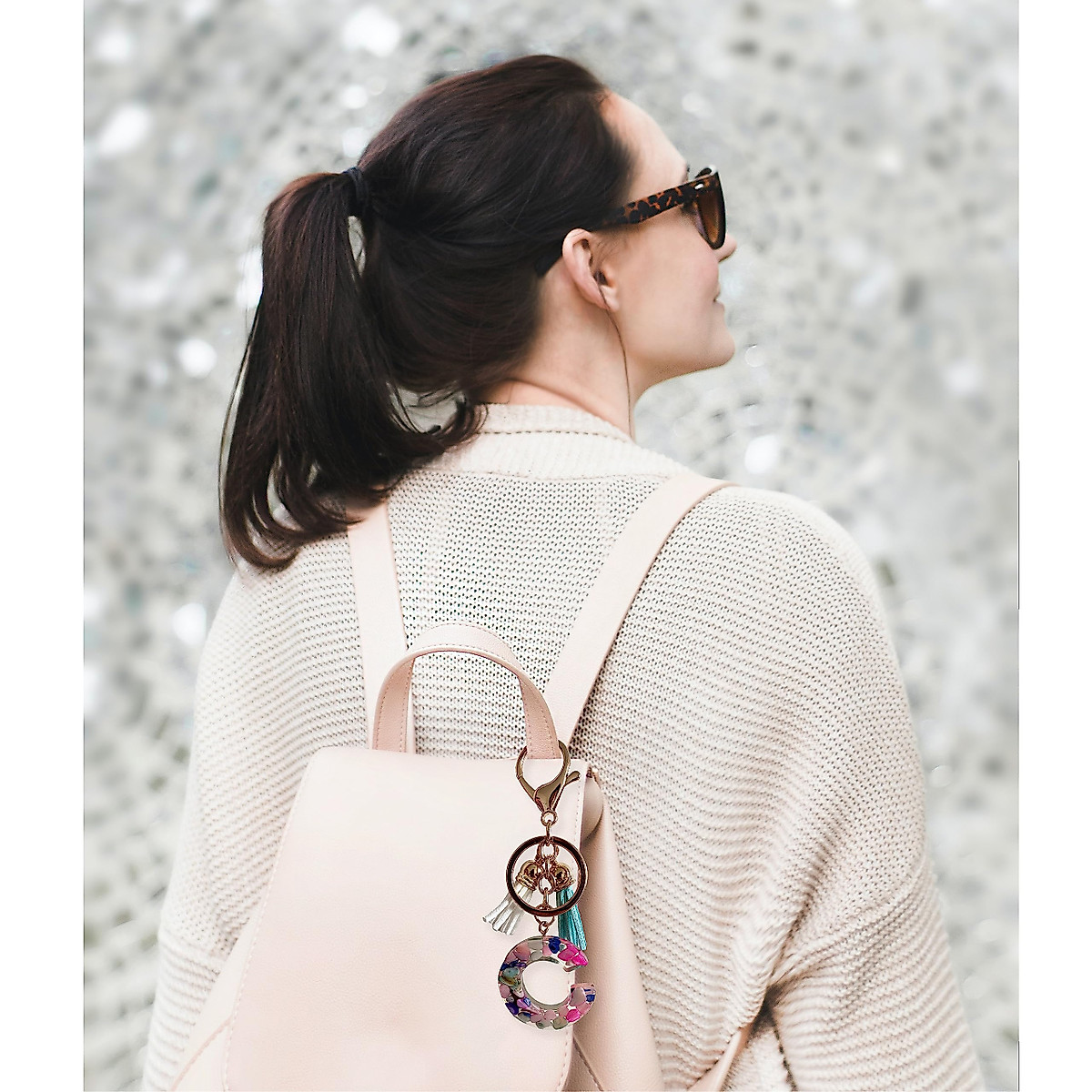 Fario Alphabet Initial Letter A-Z Keychains for Women Tassel Pendant Key Ring for Purse Handbags Women Girl (K)