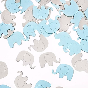 Blue Elephant Confetti Elephant Scatter Baby Shower Decoration for Boy Baby Shower Birthday Party Elephant Theme Party Supplies Gender Reveal Party Decoration (Blue+Gray) 100 Pcs