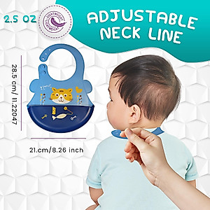 NUGEMS Silicone Baby Bibs for Babies & Toddlers (6-72 months) Silicone Bibs for Boy, Girls, Baby Gifts, Baby Shower Gifts 2 Pack (Blue and Gray)