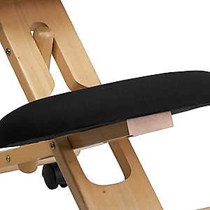 EMMA + OLIVER Mobile Wooden Ergonomic Kneeling Office Chair in Black Fabric