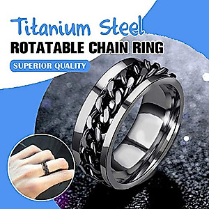 Byhoo 8mm Bottle Opener Finger Ring Rotatable Beer Bottle Cap Opening Tool Remover for Women Men at Party, Inner Chain Spinner of Polished Stainless Titanium Steel Jewelry All Black Size 11 (2 PCS)