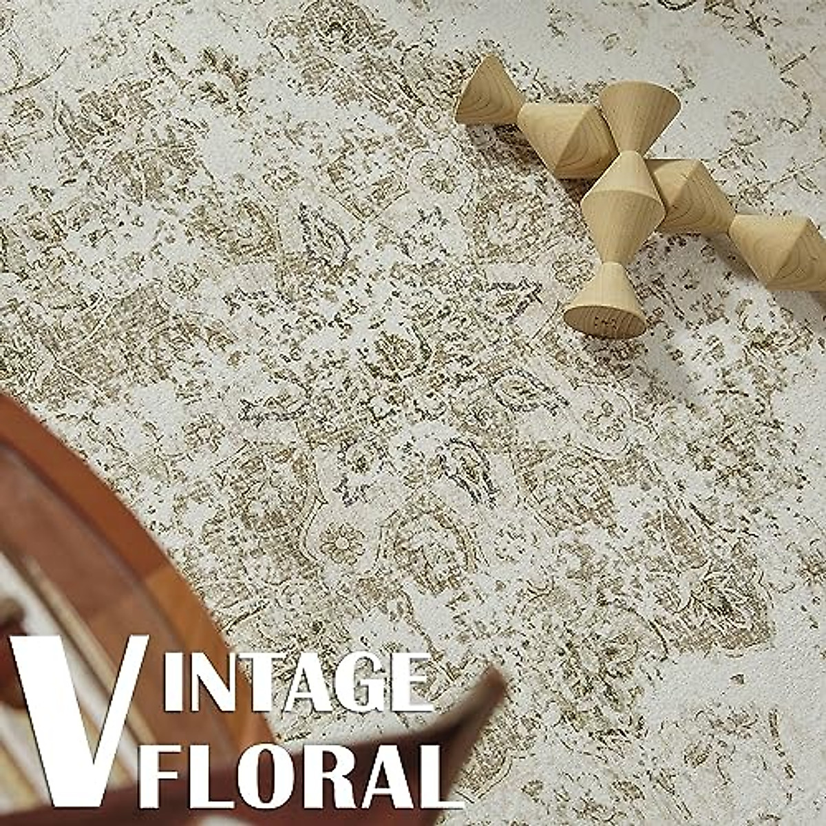 jinchan Washable Area Rug 8x10 Low Pile Living Room Vintage Rug Stain Resistant Floral Medallion Distressed Carpet Ultra-Thin Non Slip Indoor Carpet for Kitchen Bedroom Dining Room Farmhouse Taupe