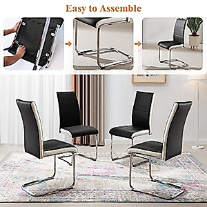 WENYU Dining Chairs Set of 4 – Faux Leather Dining Room Chair Kitchen Chairs with Chrome Legs, Comfortable Side Chairs with Padded Cushion Bedroom Living Room Corner Chairs (Black)