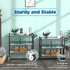 Leteuke 3 Tier Rolling Carts with Wheels,990Lbs Heavy Duty Rolling Utility Cart,NSF Commercial Grade Metal Cart with Handle&Shelf Liner,Trolley Serving Cart for Kitchen,Restaurant,Plant Display,Black