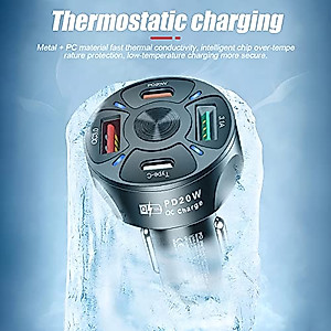 Car Charger Adapter, 4 Ports USB Fast Charger with LED Light Display, QC3.0 Adapter Mini Cigarette Lighter, 20W Charger Station Compatible with iPhone Android Samsung Galaxy and More (Black-2/1PCS)