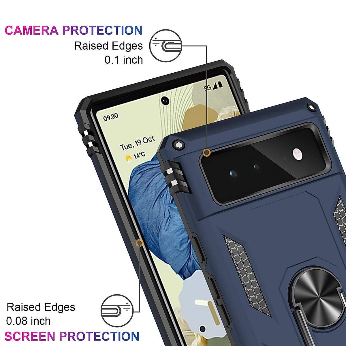IKAZZ Suitable for Google Pixel 6 Case,Military Grade Shockproof Heavy Duty Protective Phone Cover Pass 16ft Drop Test with Magnetic Kickstand Car Mount Holder Blue