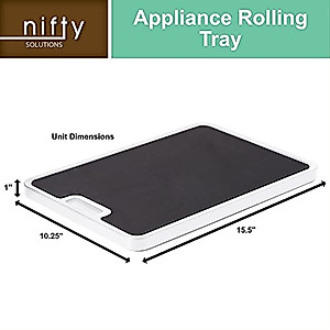 Nifty Small & Medium Appliance Rolling Tray - White, Home Kitchen Counter Organizer, Integrated Rolling System, Non-Slip Pad Top for Coffee Maker, Stand Mixer, Blender, Toaster