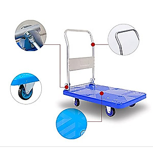 Generic Platform Hand Truck Plastic Platform Truck with Wheels and Foldable Metal Handle for Transport Household Items PC Baggage Moving Hand Trucks Push Dolly for Loading (Size : Mute1) (Mute 3)