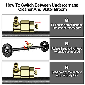 POHIR Pressure Washer Water Broom Pro Max 24 Inch Undercarriage Power Washer Attachment with 3pcs Extension Wand and Quick Connect Pivot Coupler Surface Cleaner 4000psi, 2 in 1 Underbody Car Washer