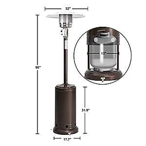 Nuu Garden 46000 BTU Outdoor Propane Gas Heater, Stainless Steel Outdoor Heater with Waterproof Heater Cover and Wheels, Propane Heater, CSA Certification for Patio, Parties, Garden, Brown