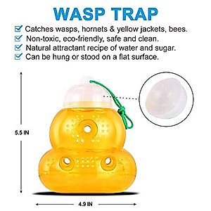 Wasp Trap Bee Traps Jar | Hornet Trap Yellow Jacket Trap Attracts Hornets Yellow Jackets Bees Wasps | Trap & Bee Catchers for Outside | Plastic Wasp Trap for Outdoors Catcher | 2pcs Beehive Wasp Trap