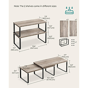 SONGMICS Cabinet Organizer Shelf, Set of 4 Kitchen Counter Shelves, Kitchen Storage, Spice Rack, Stackable, Expandable, Metal and Engineered Wood, Ink Black and Heather Greige UKCS022X02