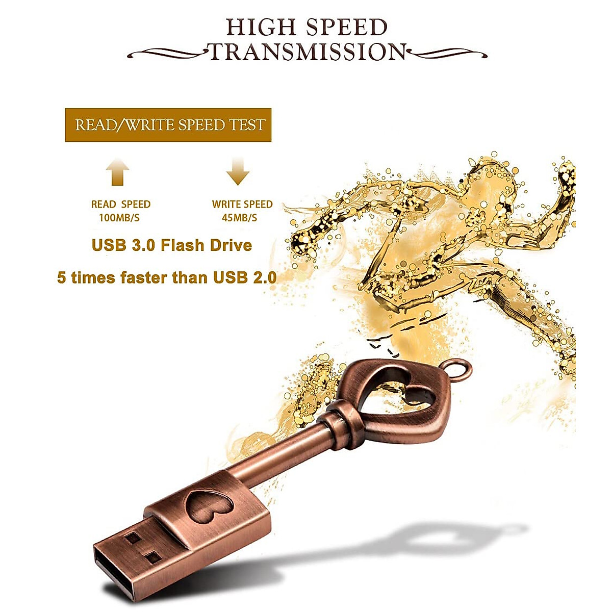 64GB USB 3.0 Wedding USB Flash Drive with Wooden Gift Box, High Speed Up to 100MB/S Keychain exFat Thumb Drive Jump Drive Gift for Anniversary/Birthday/Photographer/Wedding