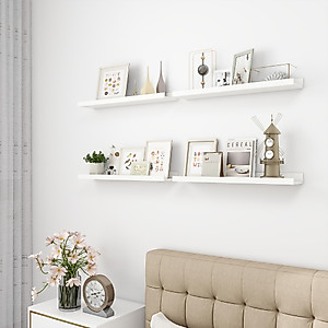 Acovy Picture Ledge Shelf, Wood Floating Shelves Set of 4, 24 inch Picture Ledge Shelves, Photo Ledge Nursery Book Shelves Wall Mounted for Living Room Kids' Room Bedroom, Color White