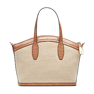 Calvin Klein Statement Series Lock Daytonna Leather Top Zip Satchel, Natural