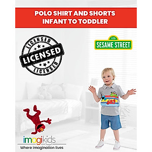 Sesame Street Oscar the Grouch Cookie Monster Elmo Toddler Boys Polo Shirt and Shorts Gray/Blue 2T