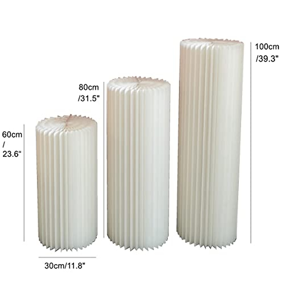Foldable Paper Columns Display Pedestals Stands for Wedding Engagement Birthday Party Decoration (Cream White, L+XL+XXL (D12"))