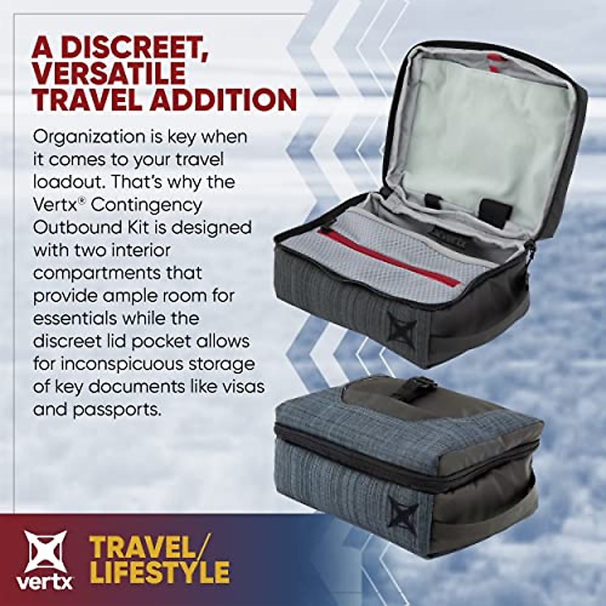 Vertx Contingency Outbound Kit, Tactical Pouch for Travel Essentials or Hiking Survival Gear, Compatible Tactigami, Wipe Clean Travel Organizer, Heather Navy/Galaxy Black, One Size