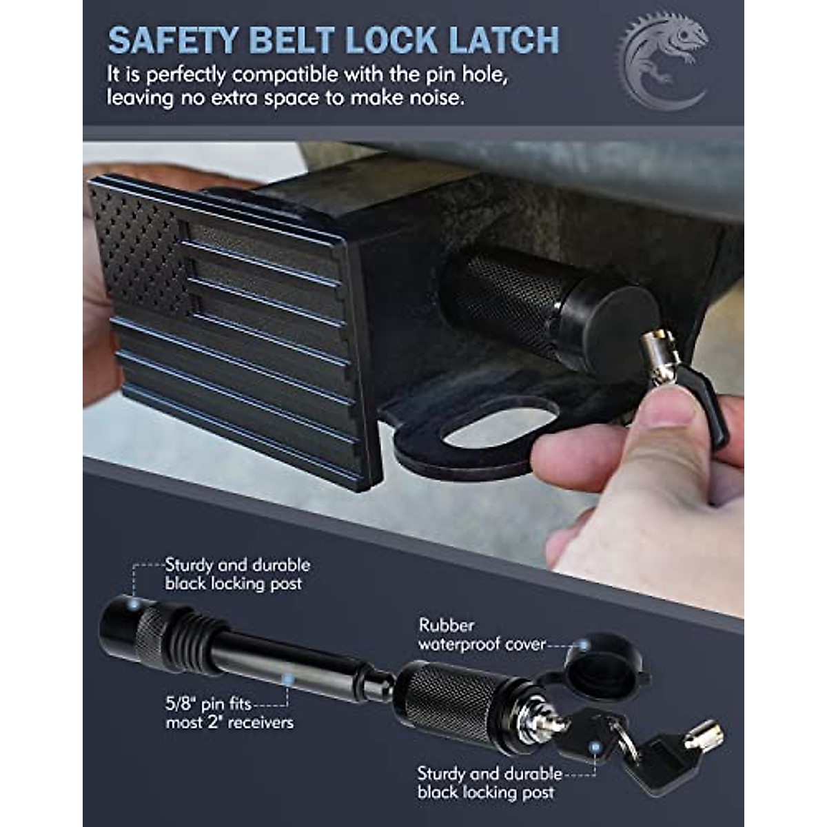 Metal American Flag Trailer Hitch Cover for 2 inch Receivers, Black