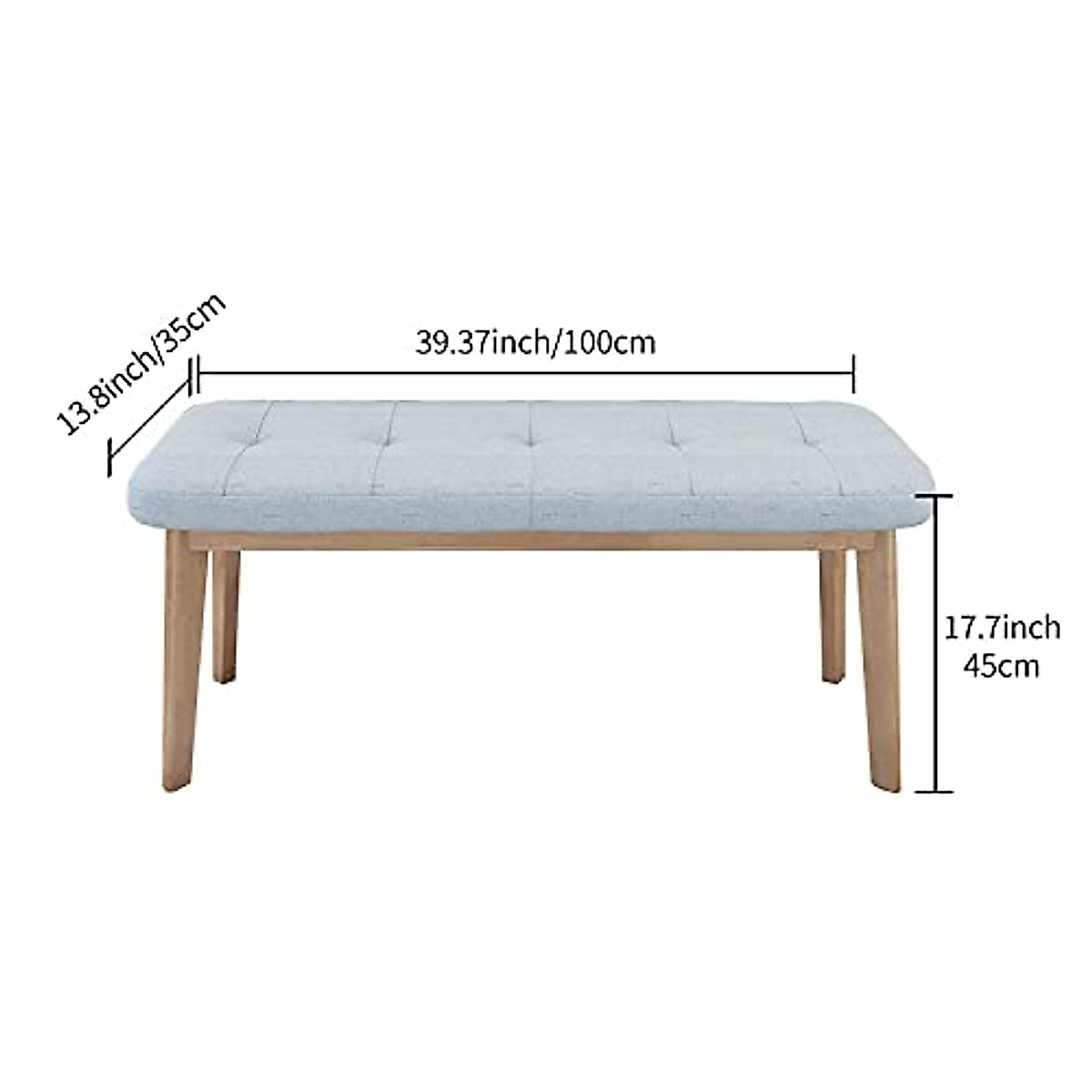 WoodShine Home Wood & Upholstered Bench for Kitchen, Dining Room, Living Room, Entryway, (Natural, 39.4inches)