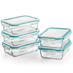 KERUITA [5-Pack,36 OZ Glass Bowl Meal Prep Containers - Glass Storage Containers with lids - Glass Lunch Bowl Airtight Leakproof Bento Box (1 Compartment)