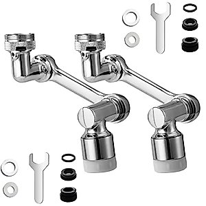 Faucet Extender 2 Pcs for Bathroom Sink Upgraded 1080°Universal Swivel Faucet Aerator with 2 Water Outlet Modes Rotating Robotic Arm Splash Filter Faucet Bubbler Attachment for Kitchen & Bath