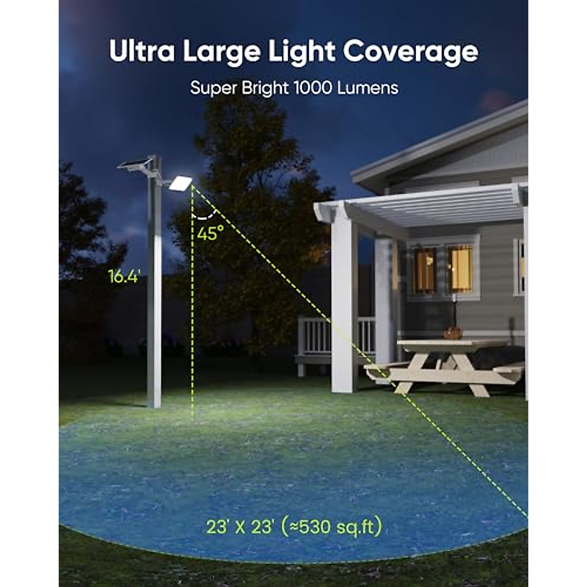 JACKYLED Solar Dusk to Dawn Light Outdoor 1000 Lumens 299 LED Solar Security Lights with Extension Cord, IP65 Waterproof Solar Powered Wall Spotlight Bright for Garden Patio Shed Carport Flag, White