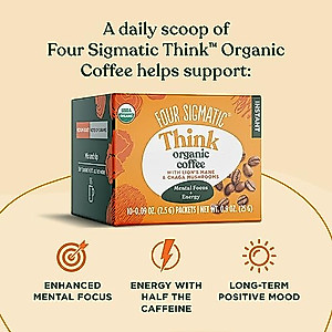 Organic Instant Coffee Powder by Four Sigmatic | Arabica Instant Coffee Singles with Lion's Mane, Chaga and Rhodiola | Mushroom Coffee Instant Mix for Better Focus and Immune Support | 10 Packets