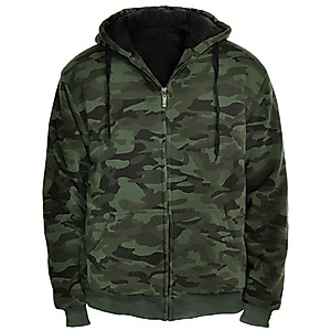 Espada Menswear Full-Zip Camo Sherpa-Lined Hoodie Jacket, ZCH68_Green_L