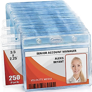 Mifflin-USA Horizontal ID Name Badge Holder (Clear, 3.5x2.25 Inches, 250 Pack), Waterproof and Resealable Plastic Card Holders