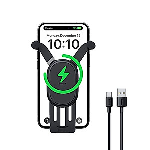 Wireless Car Charger, Baseus 15W Fast Charging Phone Mount for Car Vent, Car Phone Holder with Enlarged Charging Coil for iPhone 14 13 12 11 10 8 Pro Max Xs, Samsung Galaxy S&Note Series Google LG etc