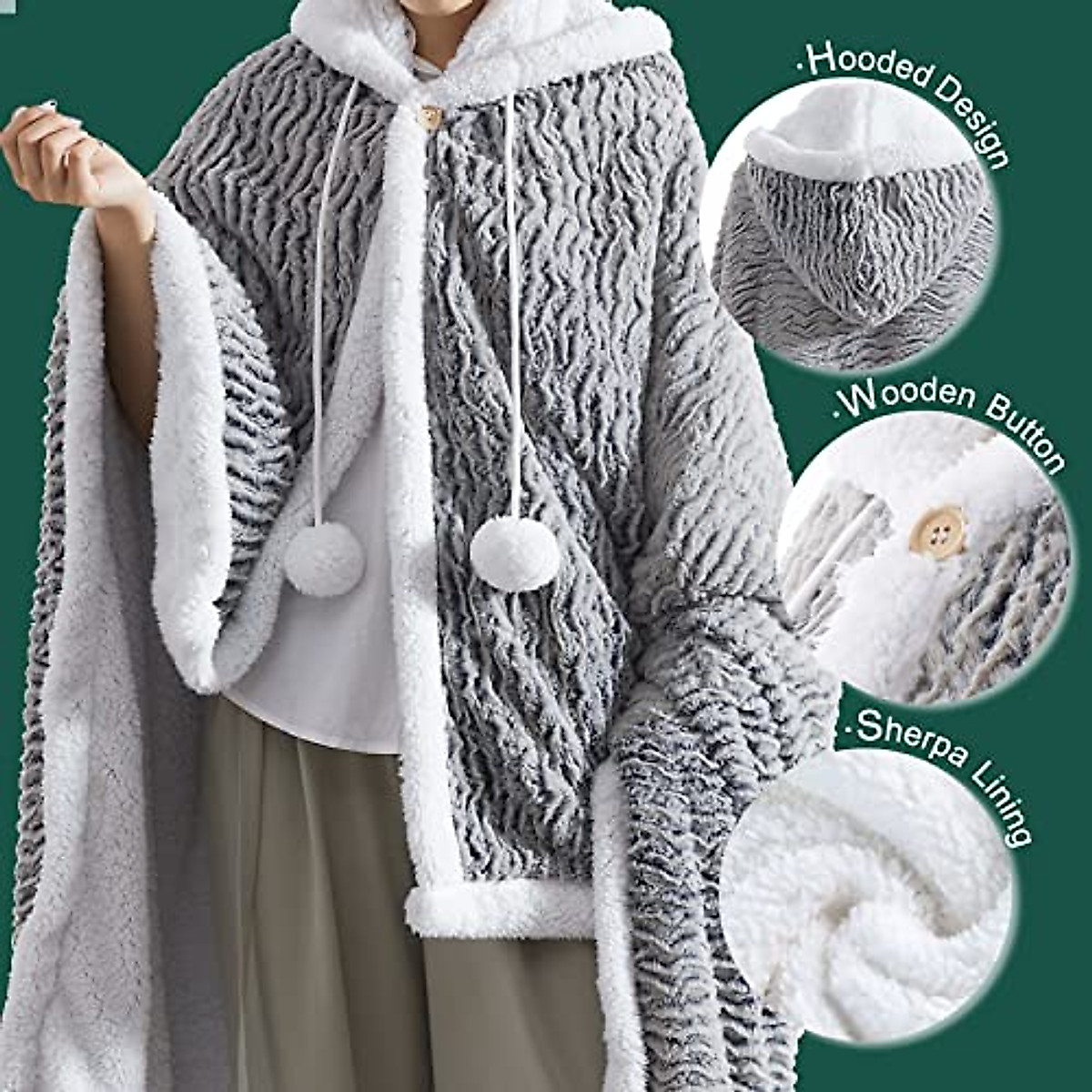 jinchan Wearable Blanket Sherpa Hooded Blanket Couch Throw Blanket Grey Hoodie Blanket Adult Soft Spring Blanket Twin Size Gray Bed Blanket Cozy Gift 50x70 inch