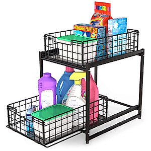 LYFINEINE Under Sink Organizer Pull Out Oraganizer for Kitchen Cabinet, Bathroom, Black