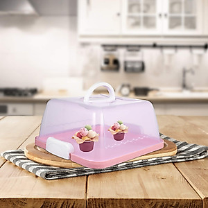 BESTOYARD Locking Cake Carrier Square Storage Container Stand for Cupcakes and Cakes with Collapsible Handles Pink,15536186GQMGRP,25.5x20cm