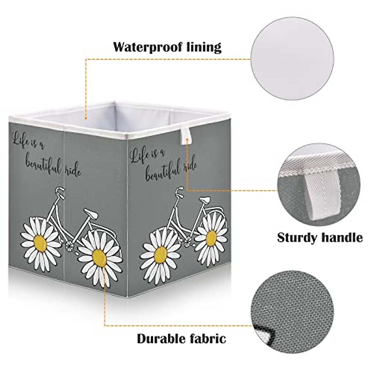 Sunflower Bike Storage Basket Storage Bin Square Collapsible Closet Baskets Fabric Storage Organizer for Home Laundry Room