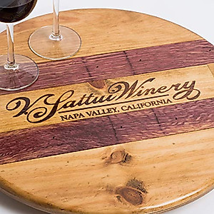 V. Sattui Wine Crate Lazy Susan with Wine Barrel Inlay by Alpine Wine Design, Golden Oak Finish